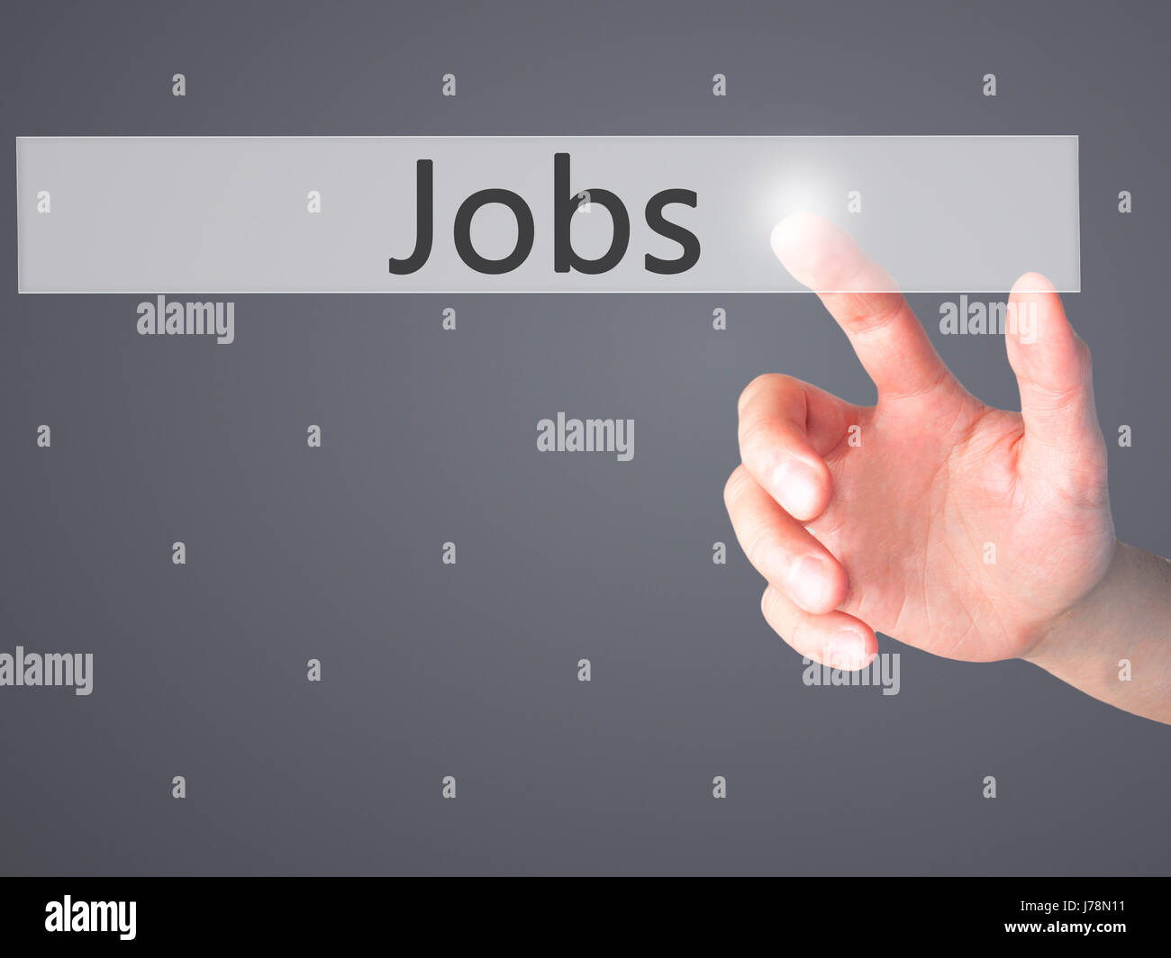 Jobs - Hand pressing a button on blurred background concept . Business ...