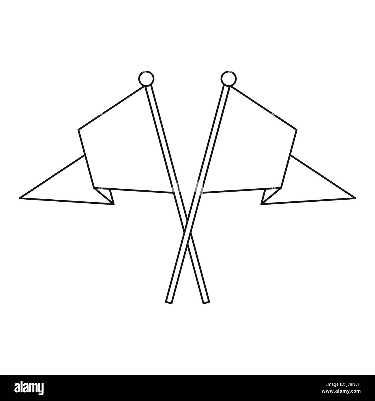 Two crossed flags icon in outline style on a white background vector ...