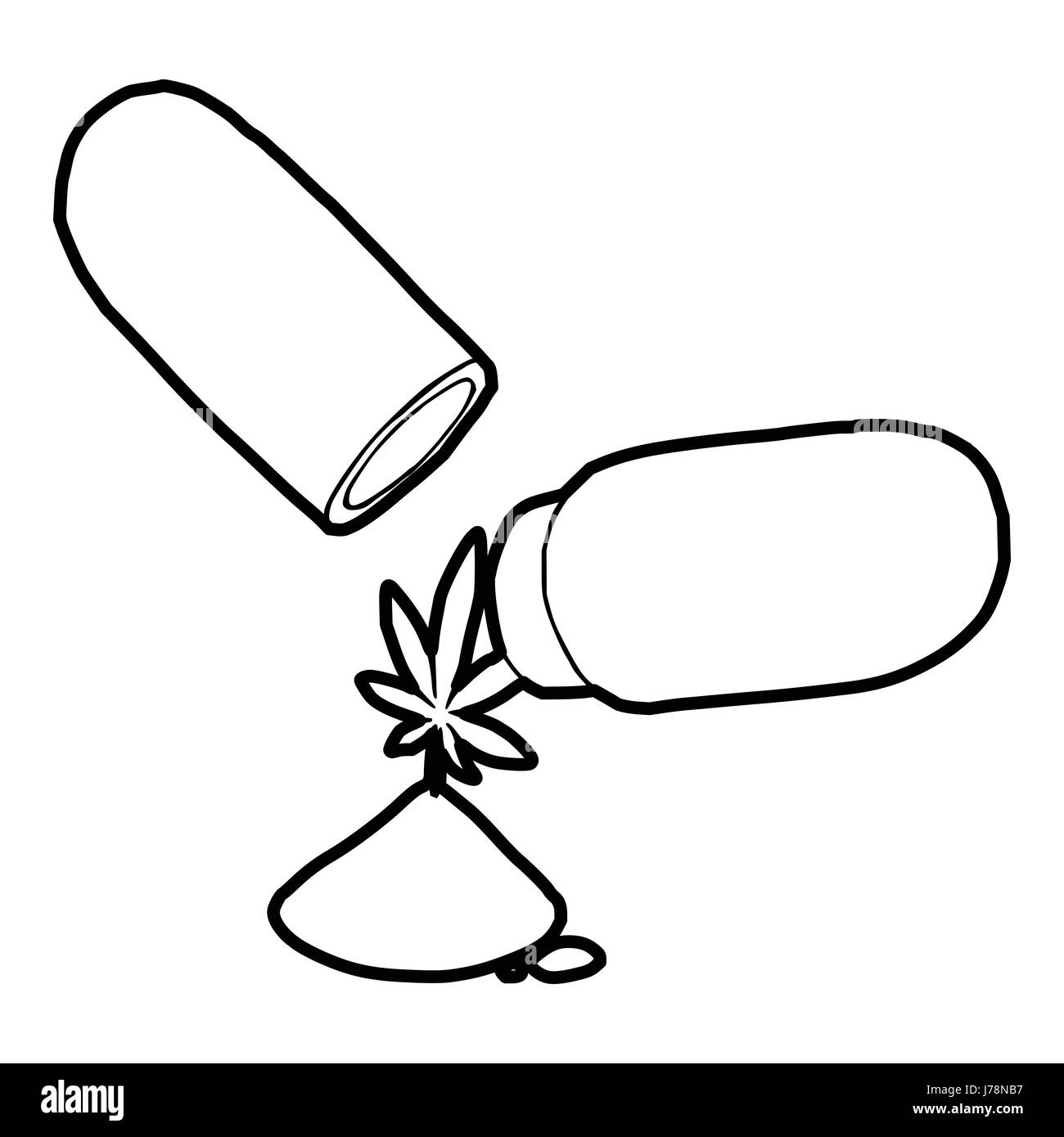 Medical marijuana pill icon in outline style on a white background ...