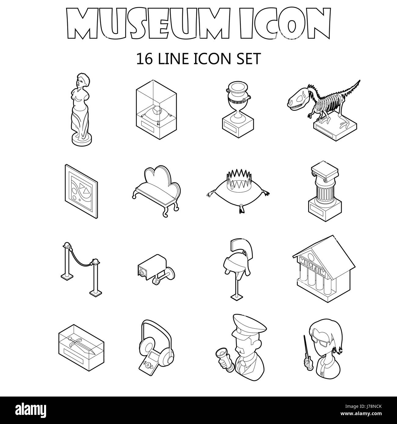 Museum icons set in outline style. Antique and culture symbols set ...