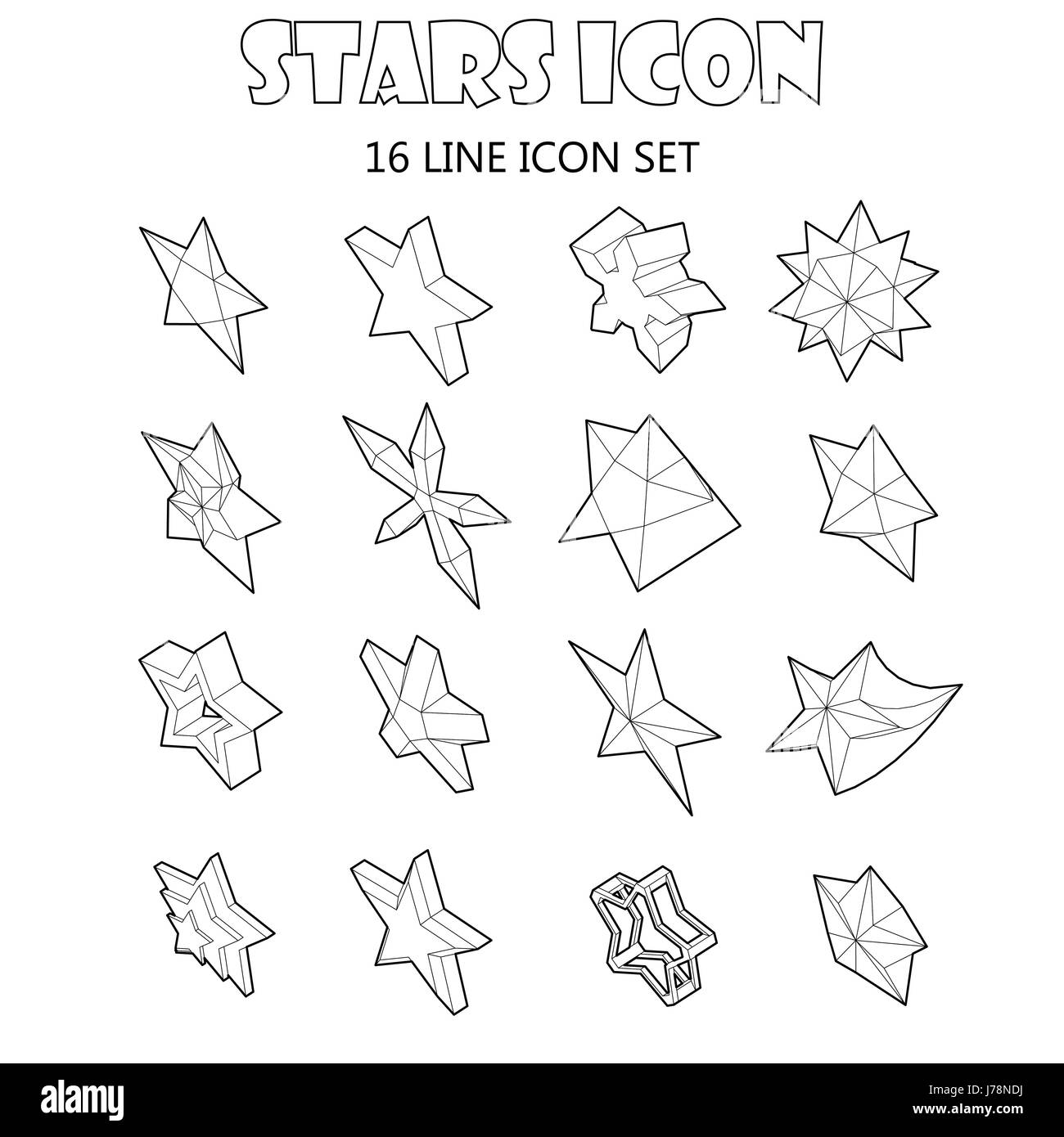 Star icons set in outline style. Different stars set collection vector ...