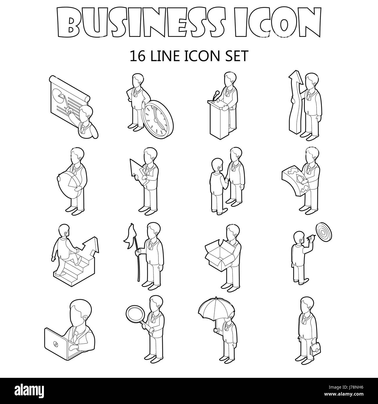 Business icons set in outline style. Office worker set collection ...
