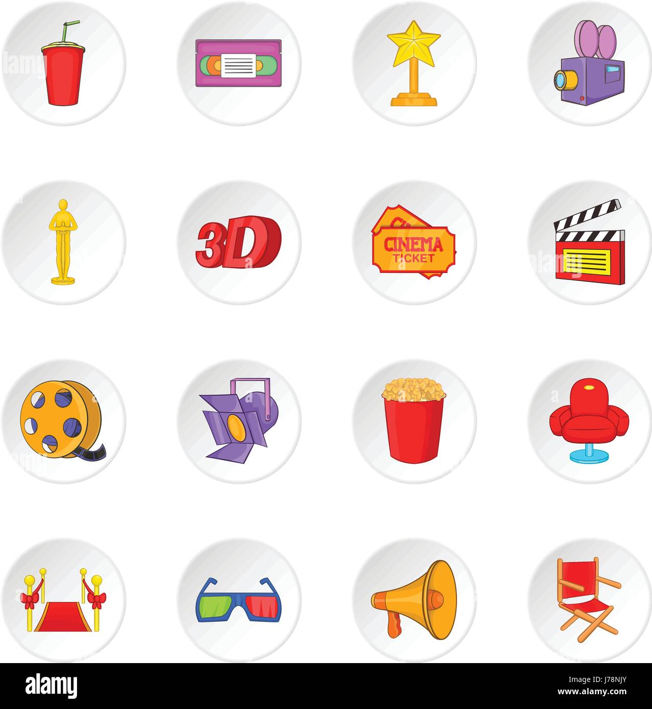 Cinema icons set in cartoon style. Movie elements set collection vector ...