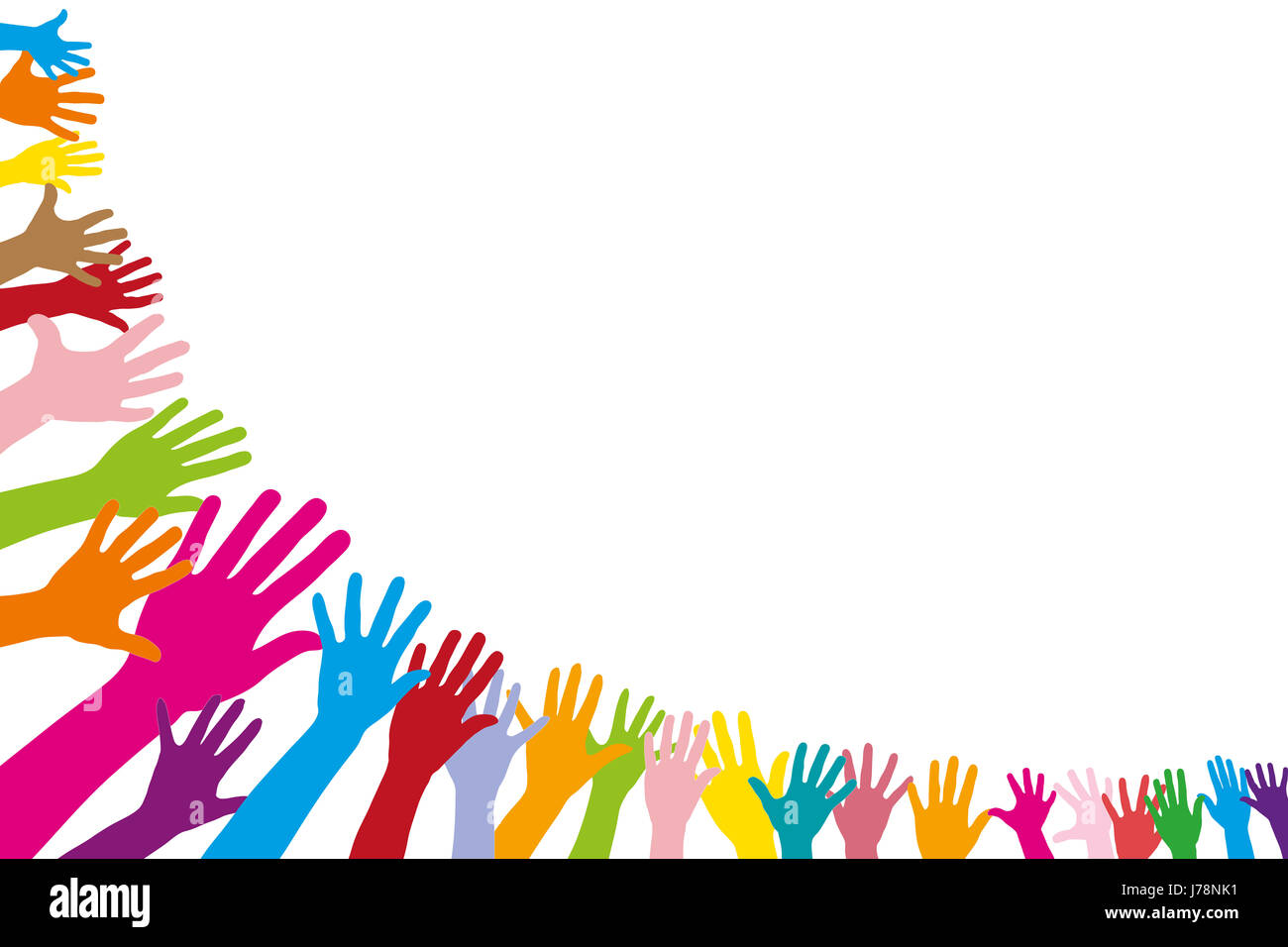 Background with many colorful hands in half circle as a frame Stock ...