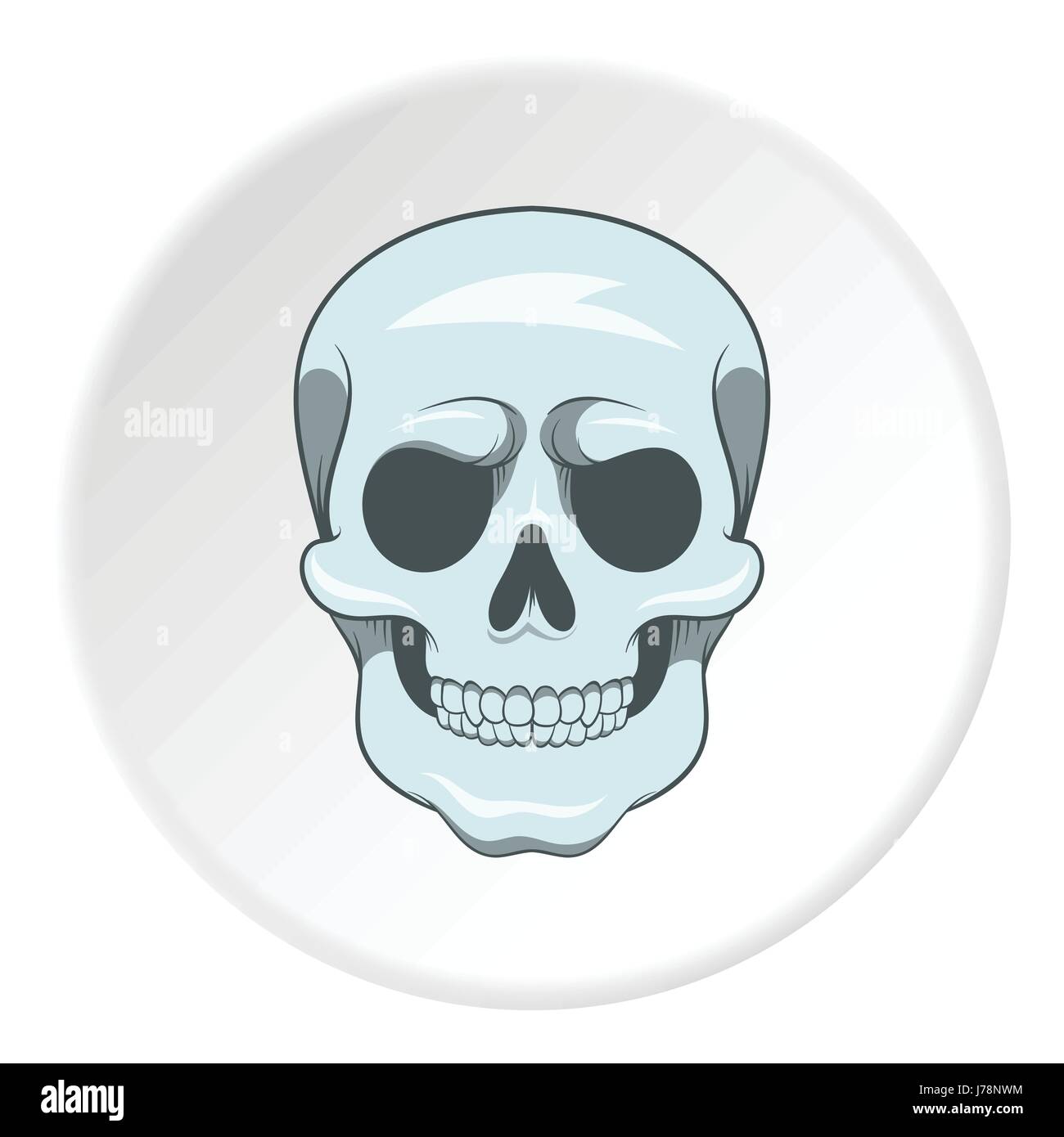 Skull icon in cartoon style isolated on white circle background. Death ...