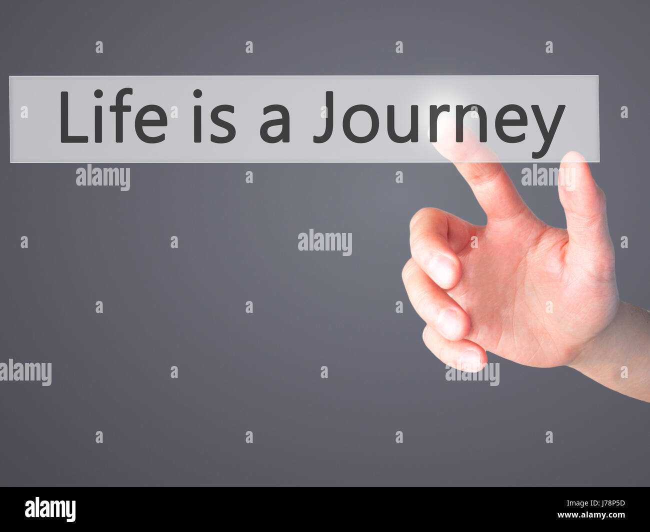 Life is a Journey - Hand pressing a button on blurred background ...