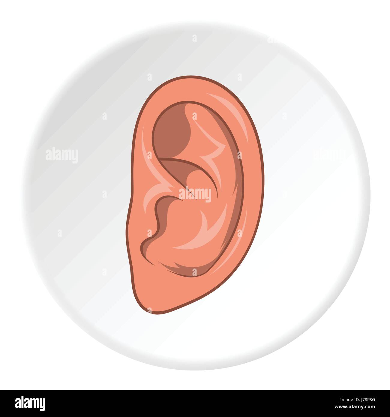 Ear icon in cartoon style isolated on white circle background. Organ ...