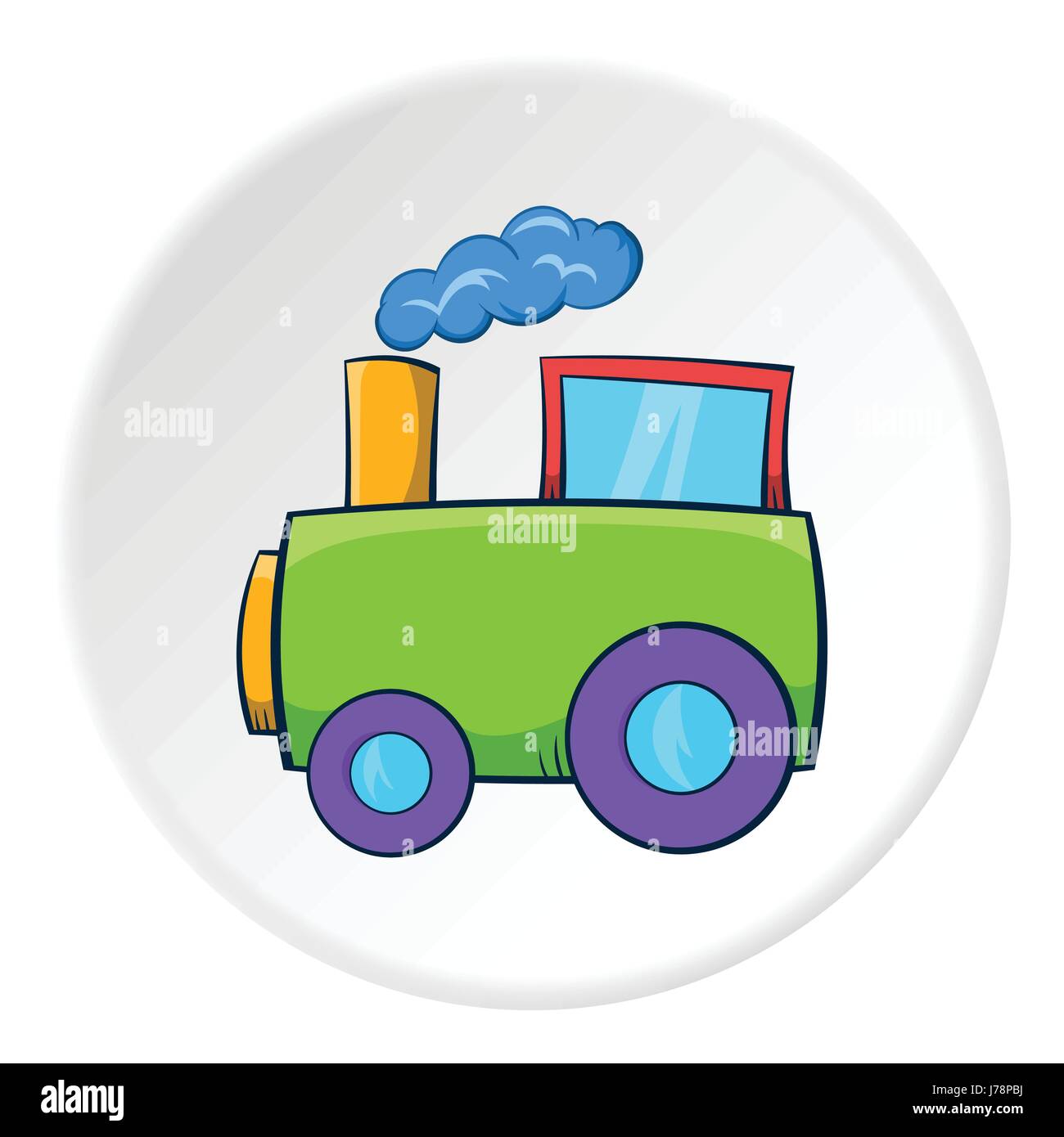 Train icon in cartoon style isolated on white circle background. Toy ...