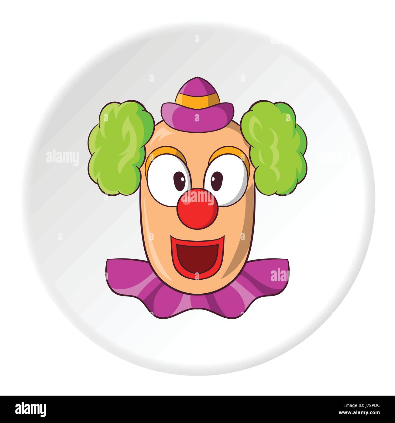Clown face icon in cartoon style isolated on white circle background ...