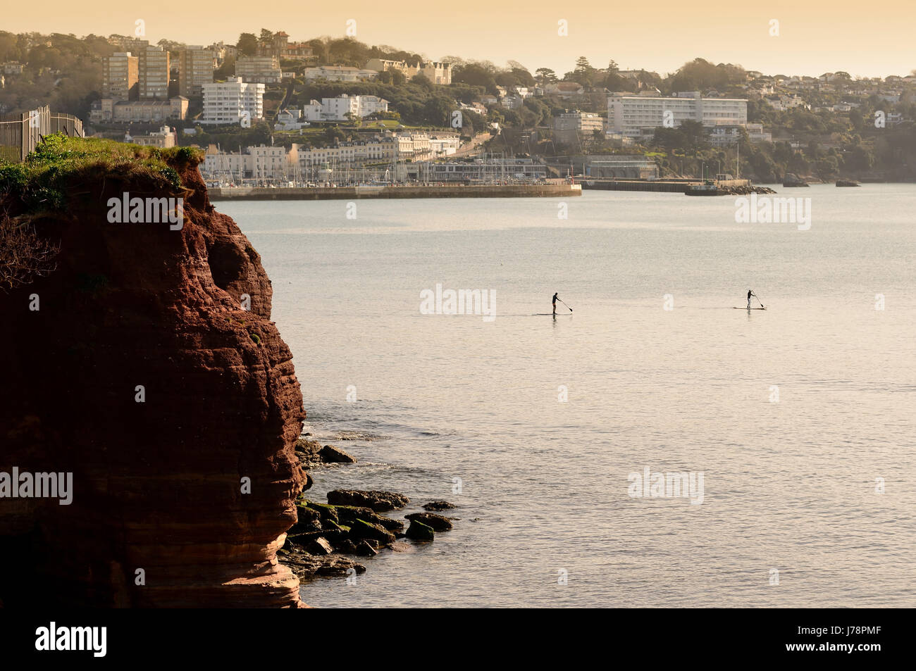 Two stand up paddleboarders in Torbay Stock Photo - Alamy