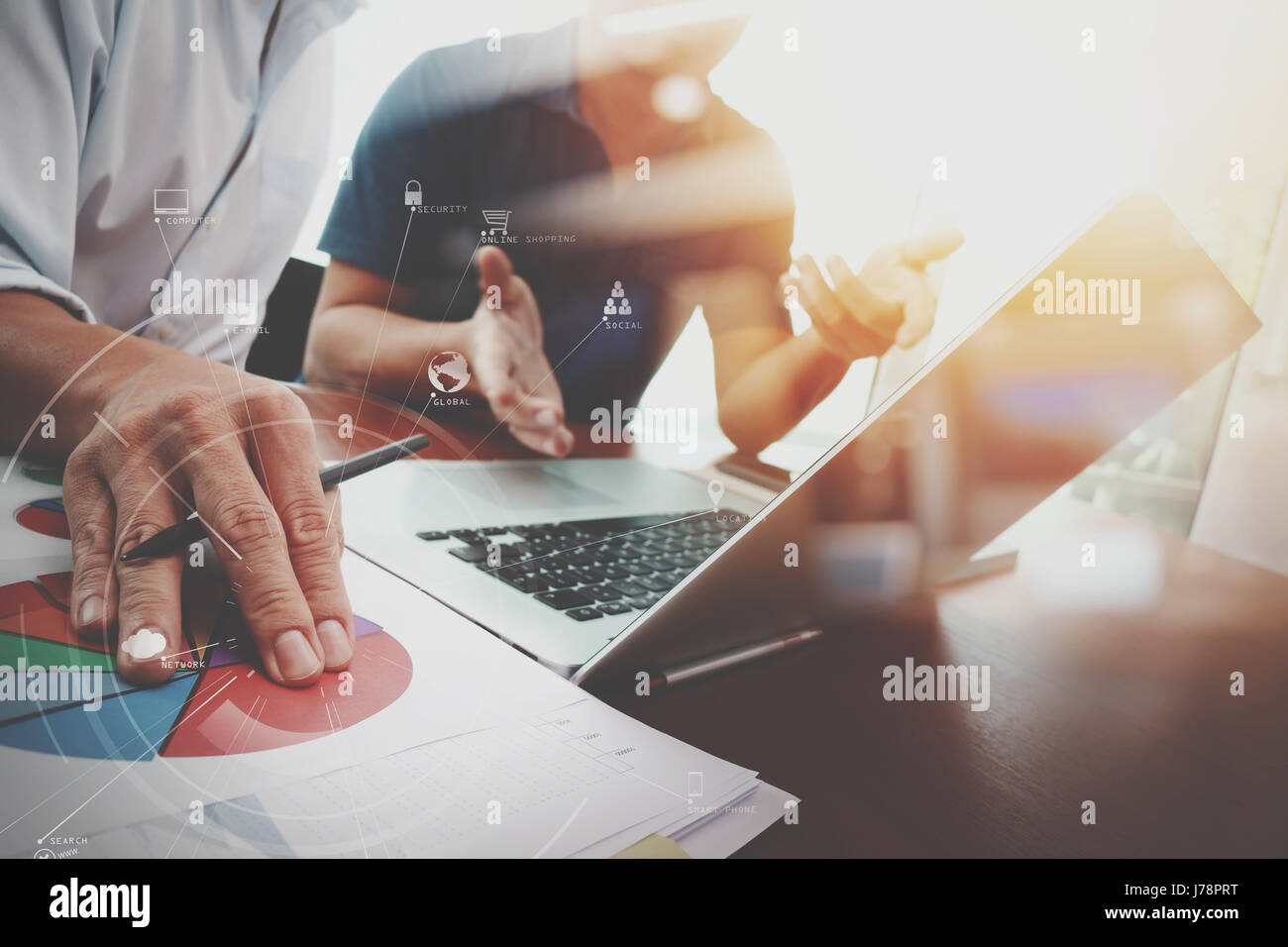 businessman working with mobile phone and digital tablet and laptop ...