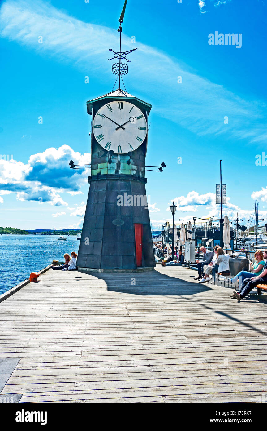Oslo, Clock Tower Harbour Front, Promenade, Norway Stock Photo - Alamy