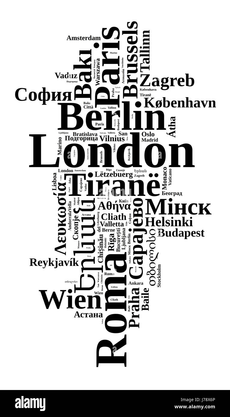 Capitals in europe in europe word cloud concept Stock Photo - Alamy
