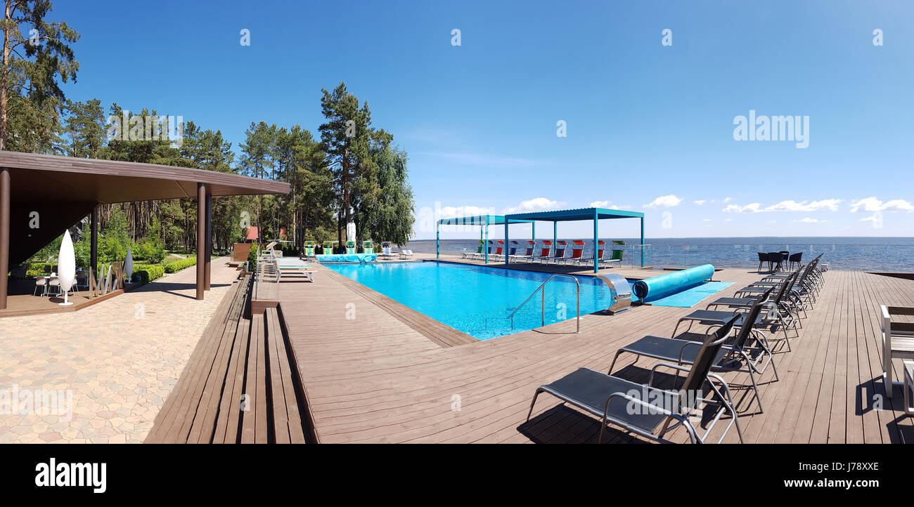 swimming pool view from the veranda Stock Photo - Alamy