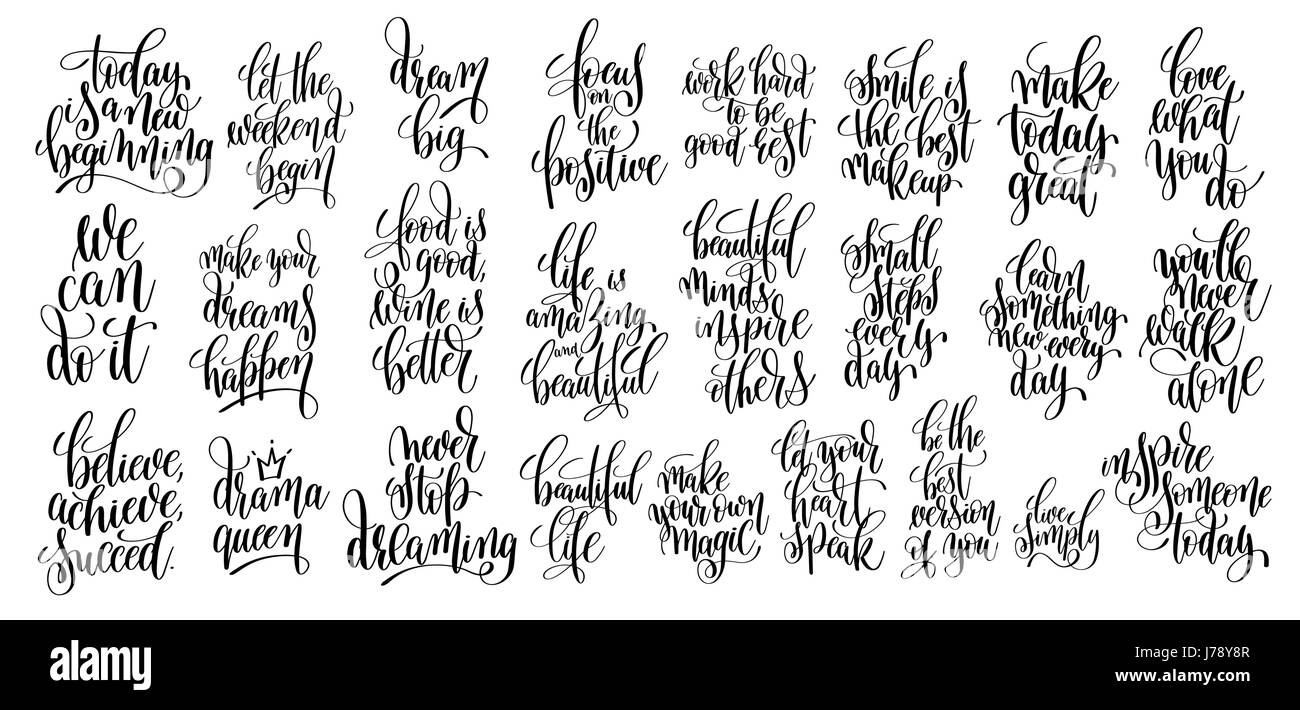 set of 25 hand written lettering motivational quotes Stock Vector Image ...