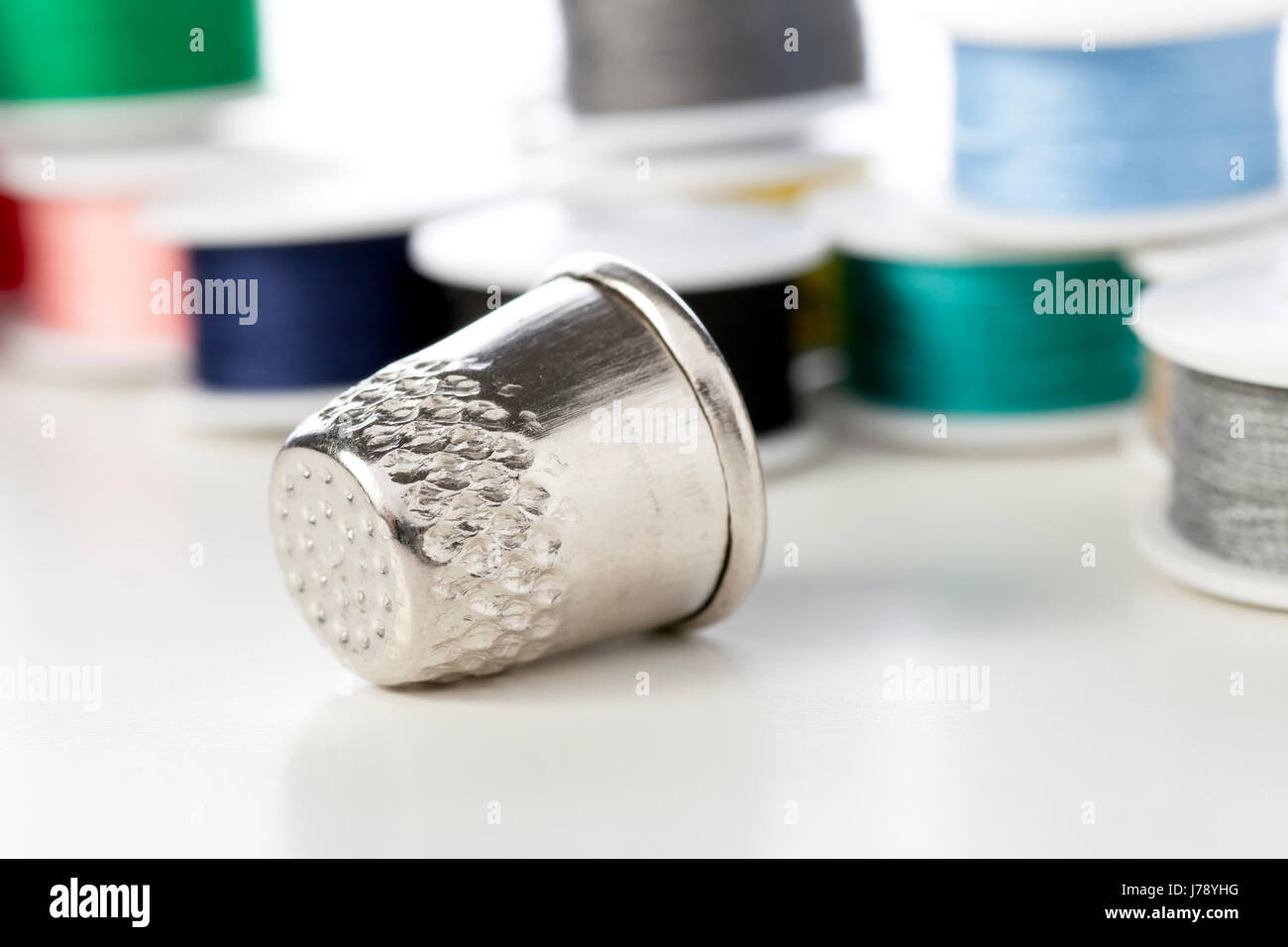 sew thimble thread blue green metal wound cord thimble cotton spool ...