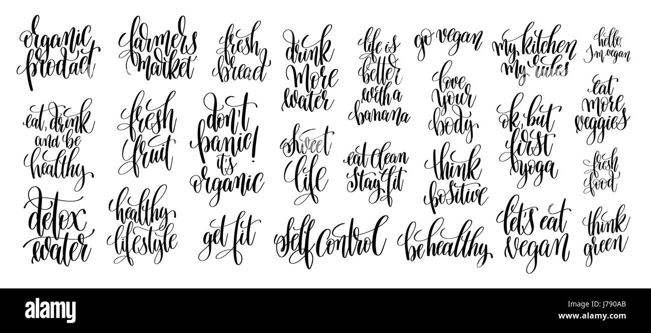 set of 25 hand lettering inscriptions about healthy life Stock Vector ...