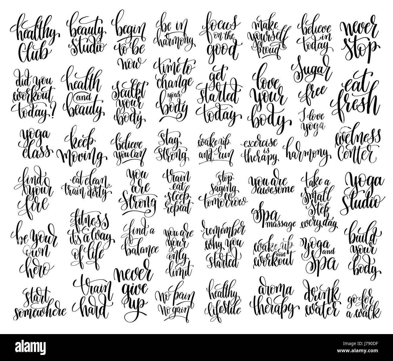 set of 50 hand lettering inscriptions about fitness Stock Vector Image ...