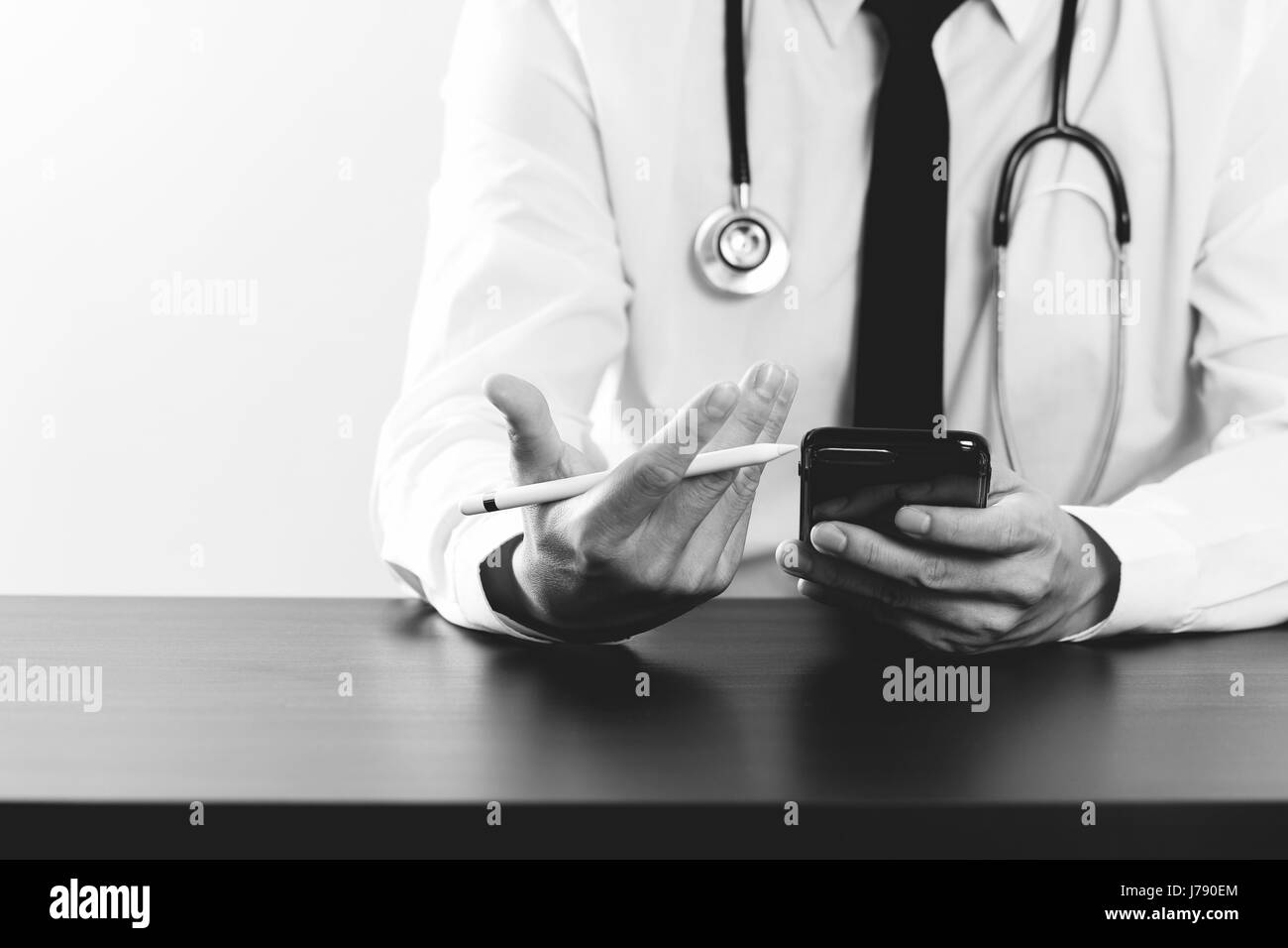 Nurse phone medical smart phone Black and White Stock Photos & Images ...