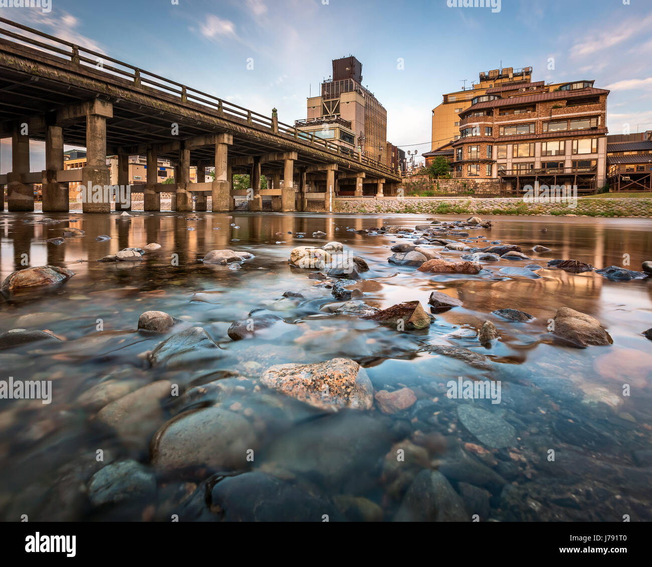 Sanjo Ohashi Bridge and Kamo River in the Morning, Kyoto, Japan Stock ...