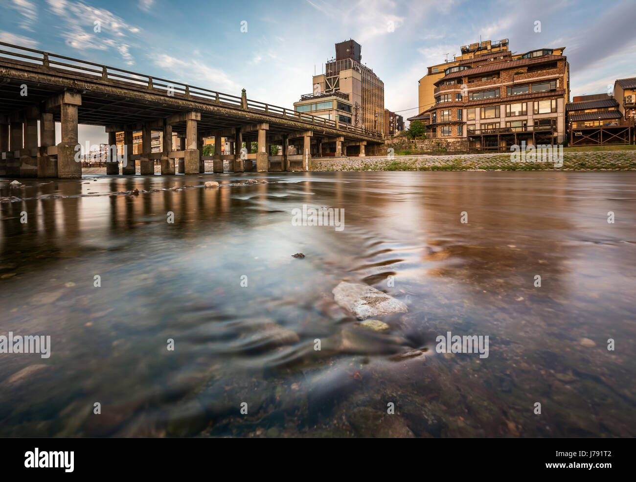 Sanjo Ohashi Bridge and Kamo River in the Morning, Kyoto, Japan Stock ...