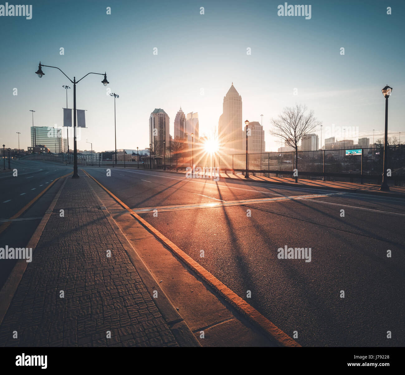 Modern city street at sunny morning, Atlanta, Georgia, USA Stock Photo ...