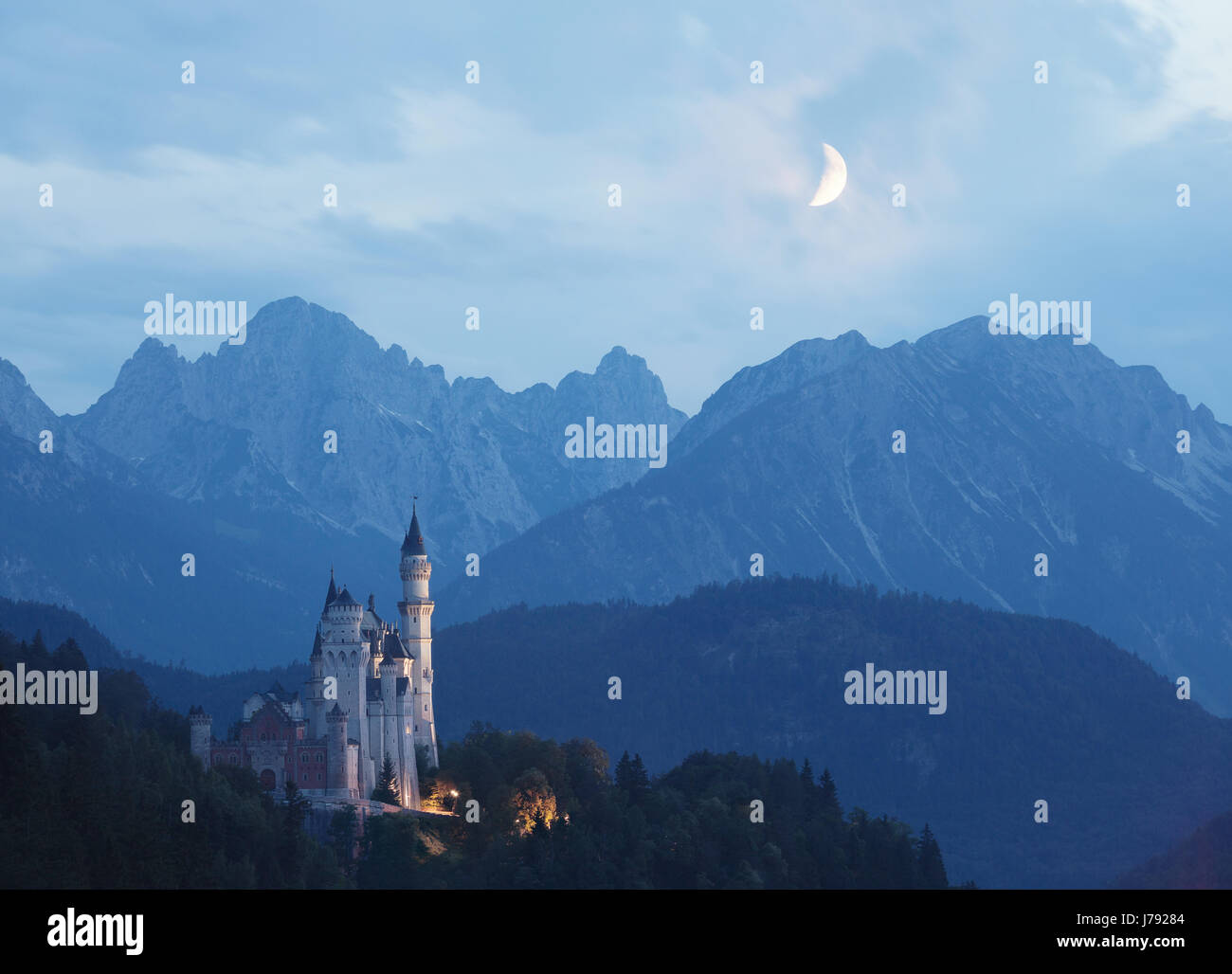 World-famous Neuschwanstein Castle at night, Germany, European landmark ...