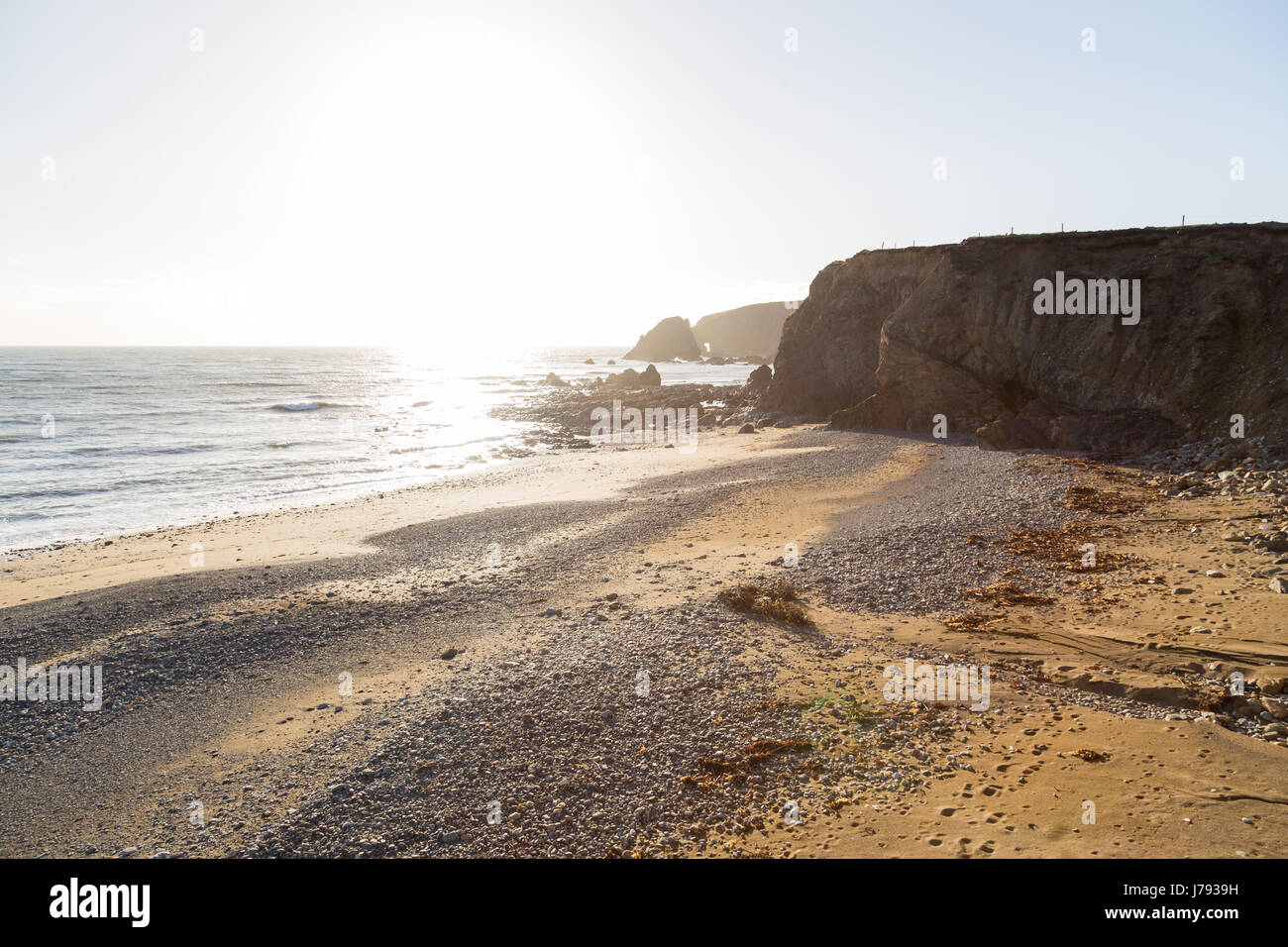 Sunny Day on a Rocky Rugged Beach looking out at ocean in the Copper ...