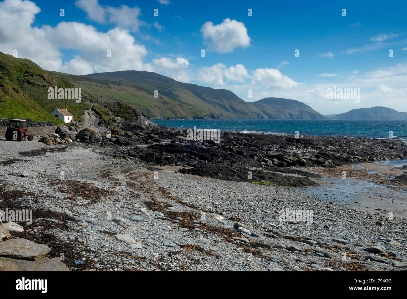 Niarbyl, Isle of Man, showing the beach, bay, row of cottages and a ...