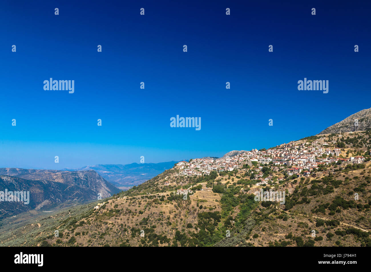 Aerial drone photo of traditional greek village Stock Photo - Alamy