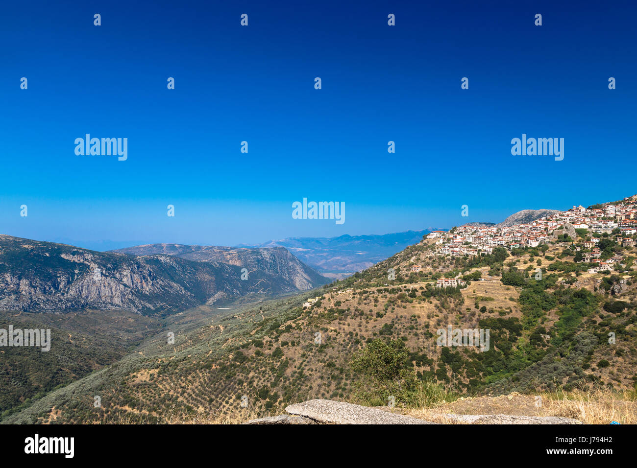 Aerial drone photo of traditional greek village Stock Photo - Alamy