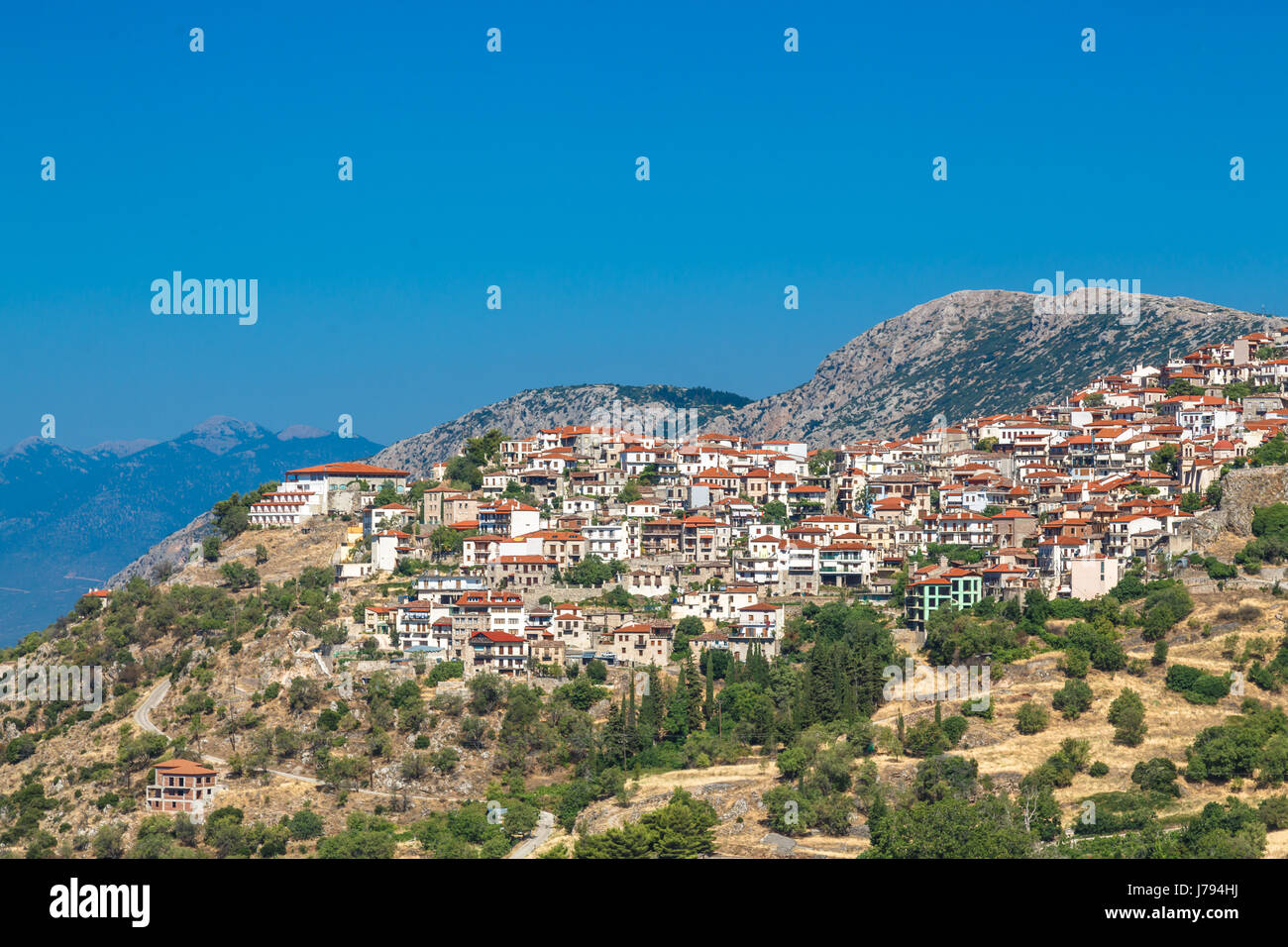 Aerial drone photo of traditional greek village Stock Photo - Alamy