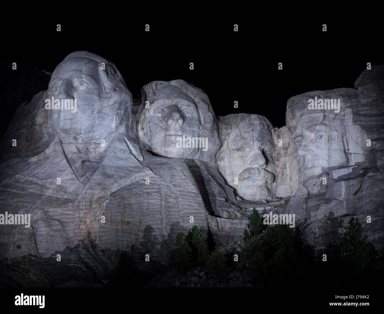Faces at night, Mount Rushmore National Memorial, South Dakota Stock ...