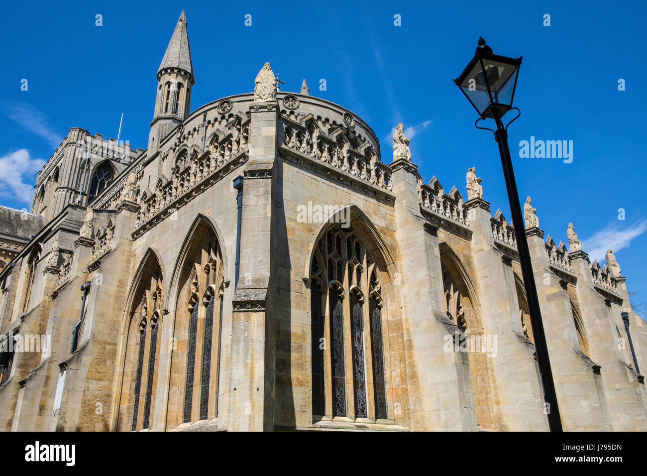 A view of the exterior of Peterborough Cathedral in the historic city ...