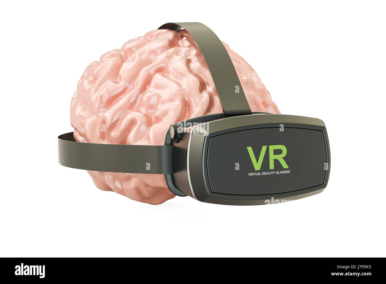 Human brain with virtual reality glasses, 3D rendering isolated on ...
