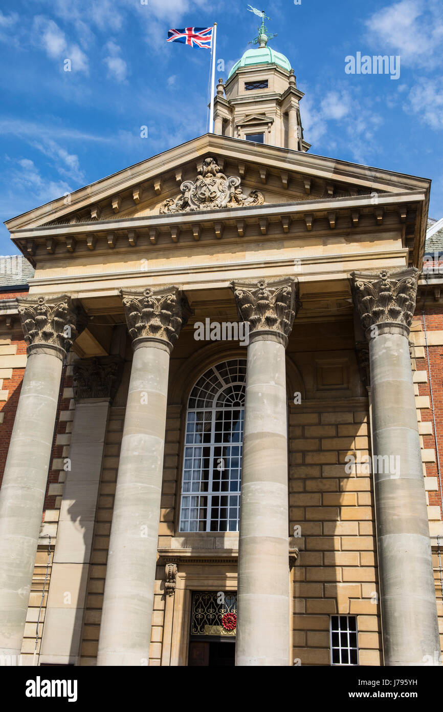 Looking up at the magnificent facade of Peterborough Town Hall, home of ...