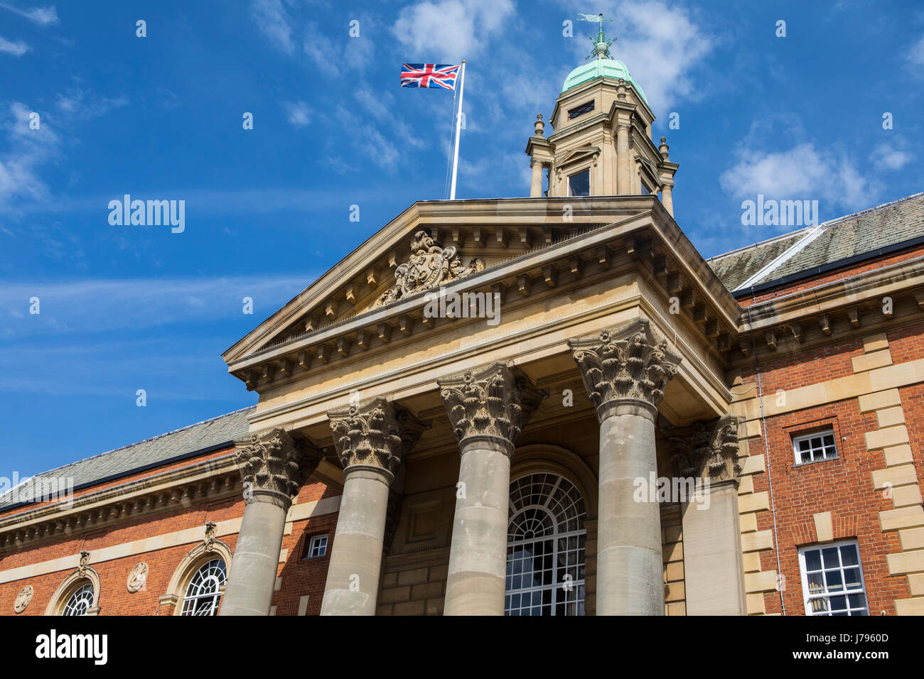 Looking up at the magnificent facade of Peterborough Town Hall, home of ...