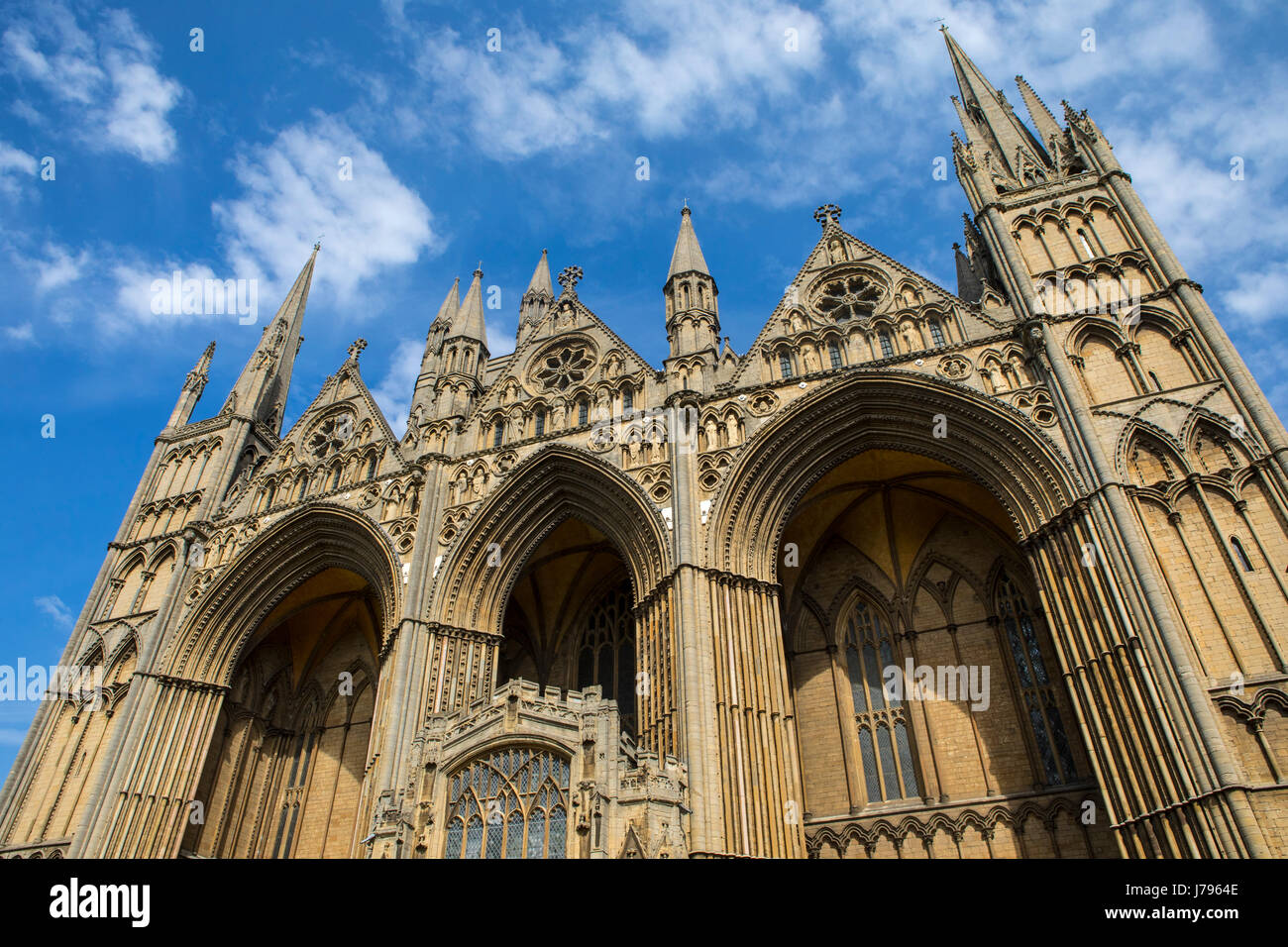 The facade of the magnificent Peterborough Cathedral in the historic ...