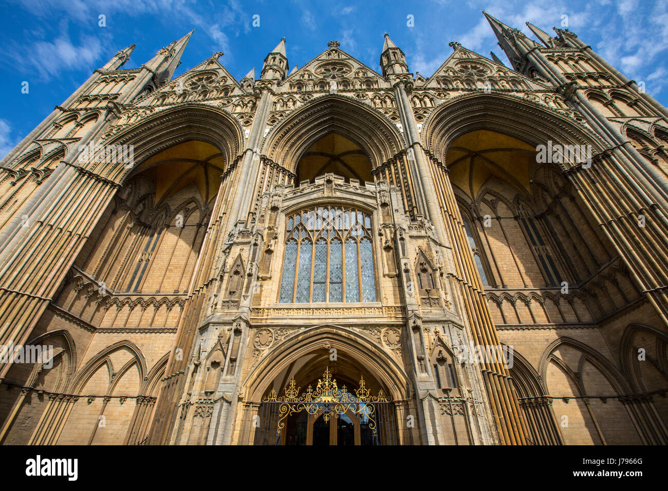 The facade of the magnificent Peterborough Cathedral in the historic ...