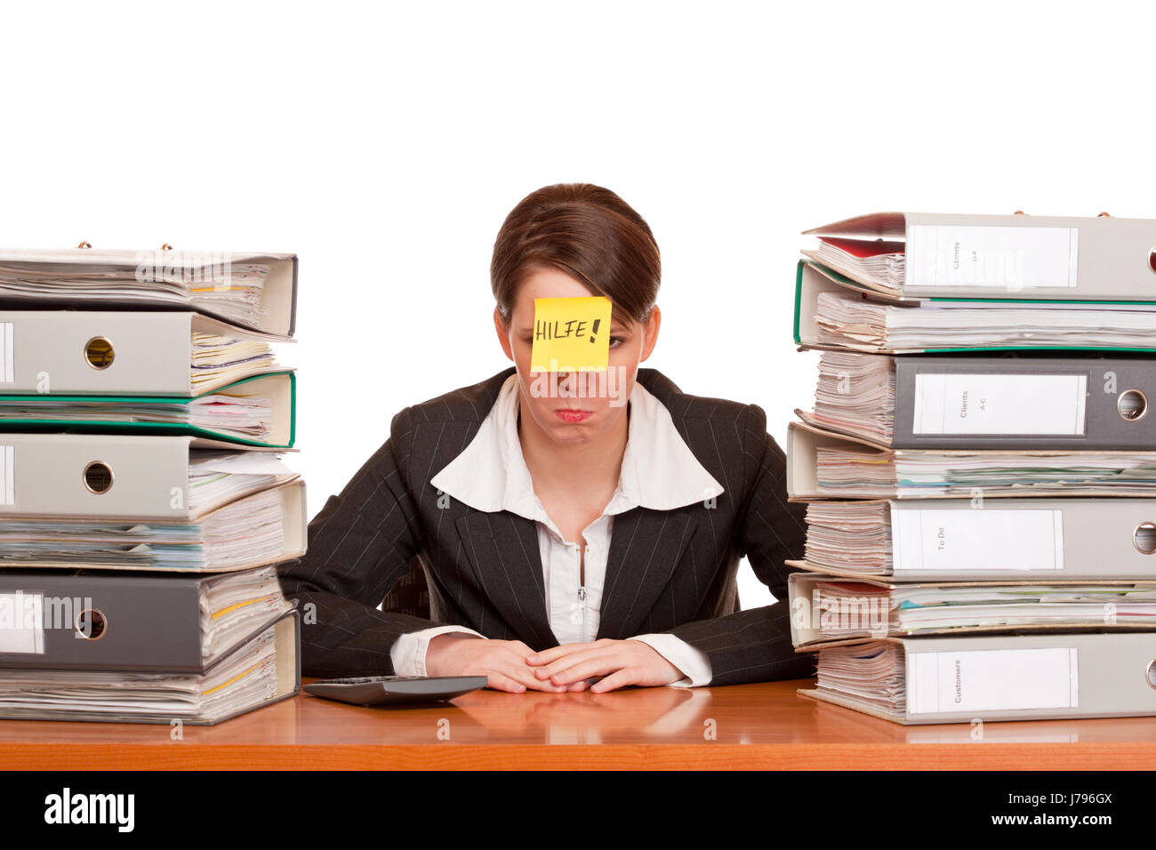 overloaded woman in office needs help Stock Photo - Alamy