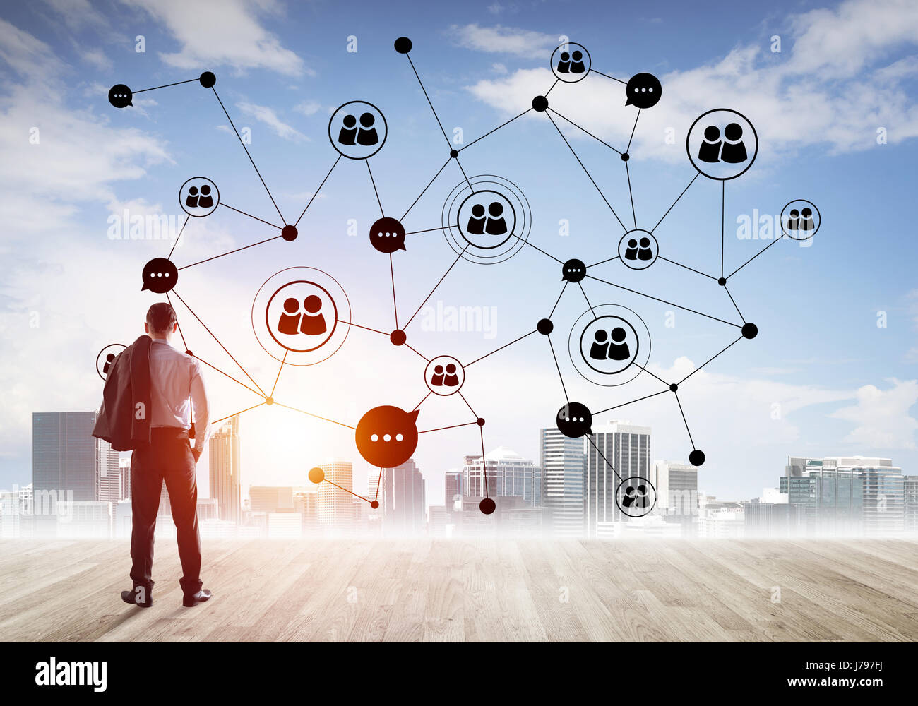 Social connection concept drawn on screen as symbol for teamwork and ...