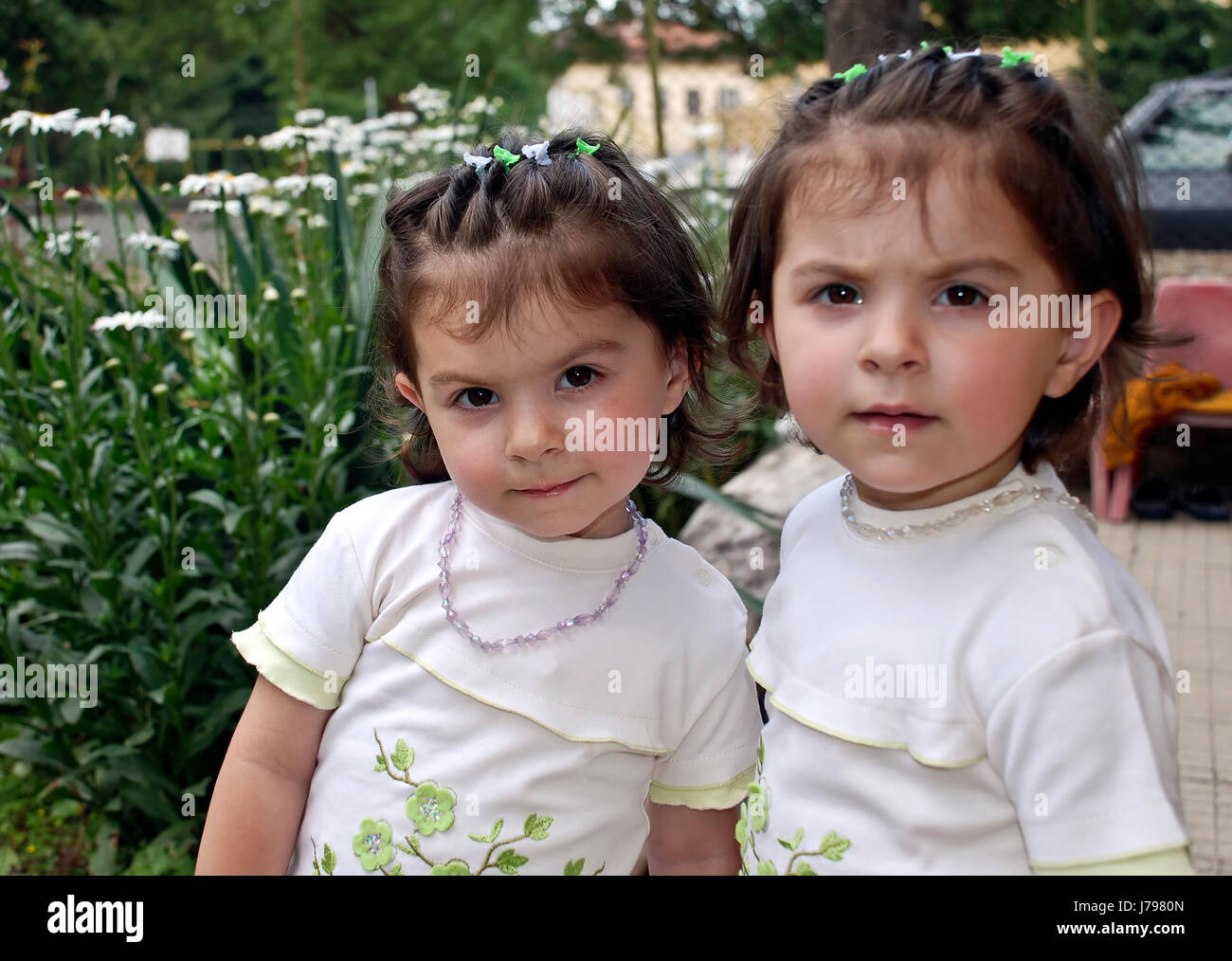 small tiny little short twins sisters child children kids together ...