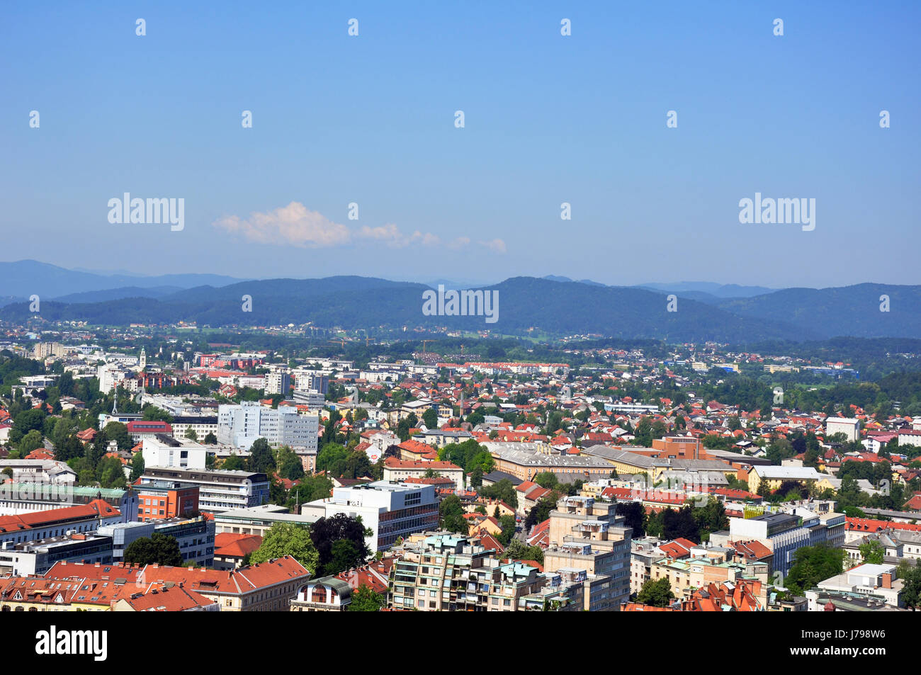 blue tower city town mountains horizon sight view outlook perspective ...