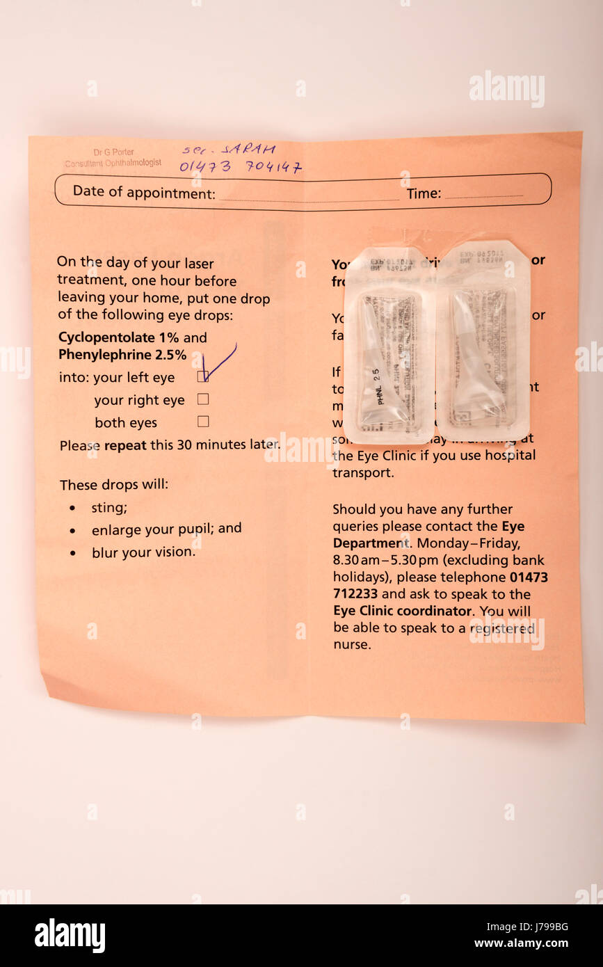 Cyclopentolate & Phenylephrine eye drops for pre laser surgery Stock ...