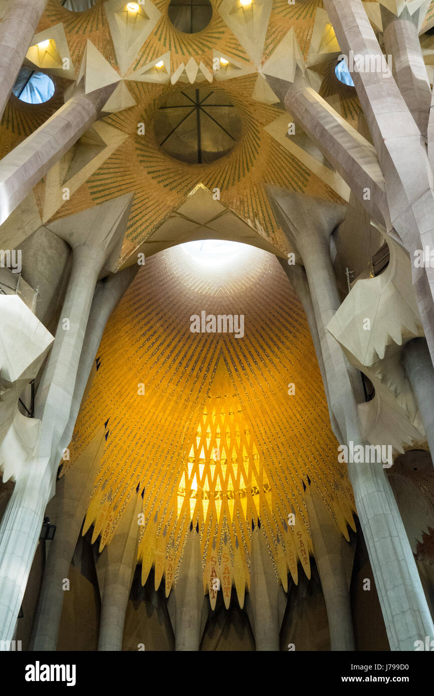Decorative vaulted ceiling in Gaudi's Sagrada Familia Basilica in ...