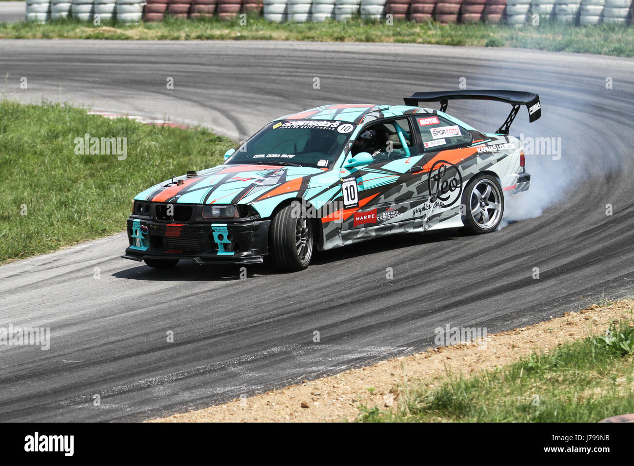 KOCAELI, TURKEY - MAY 14, 2017: Drift car performs show during Turkish ...