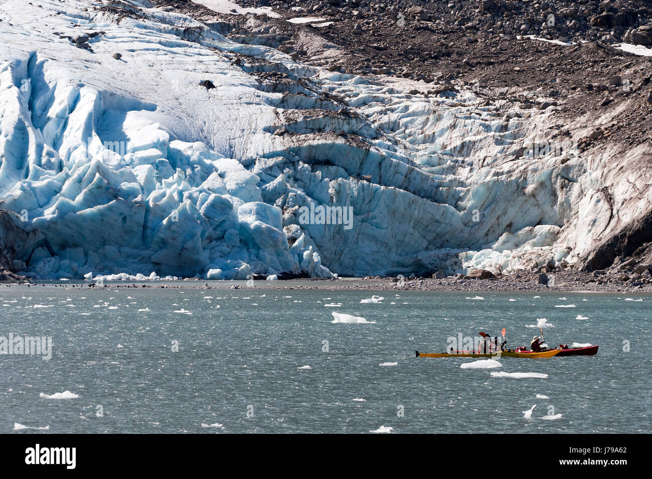 ice glacier floes salt water sea ocean water canoe national park usa ...