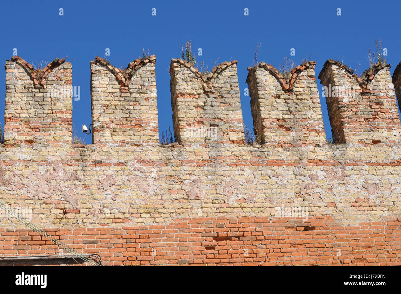 wall brick masonry medieval castle old ancient red chateau blue europe ...
