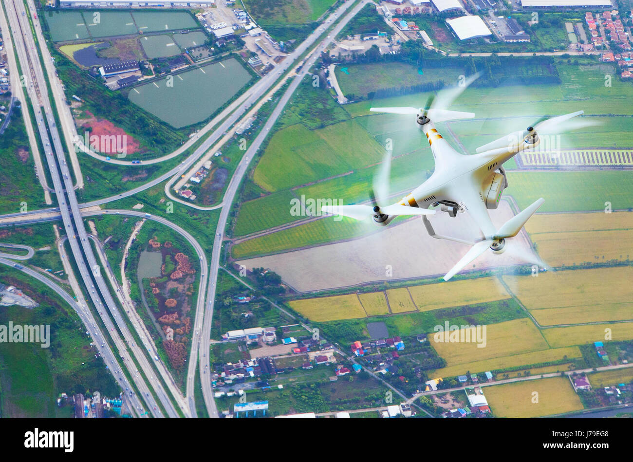 aerial view of drone photography over land transportation background ...