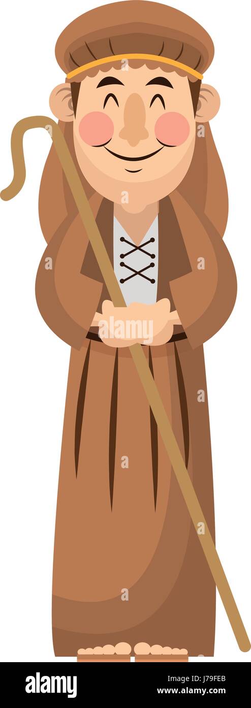 man shepherd christmas character with stick wooden Stock Vector Image ...